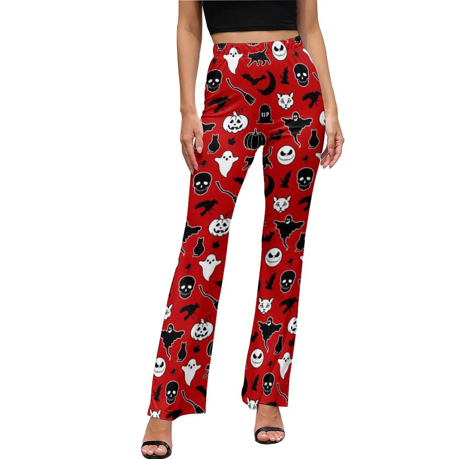 Flare Leggings for Women Pumpkin Halloween Cute High - Waisted Tummy ...