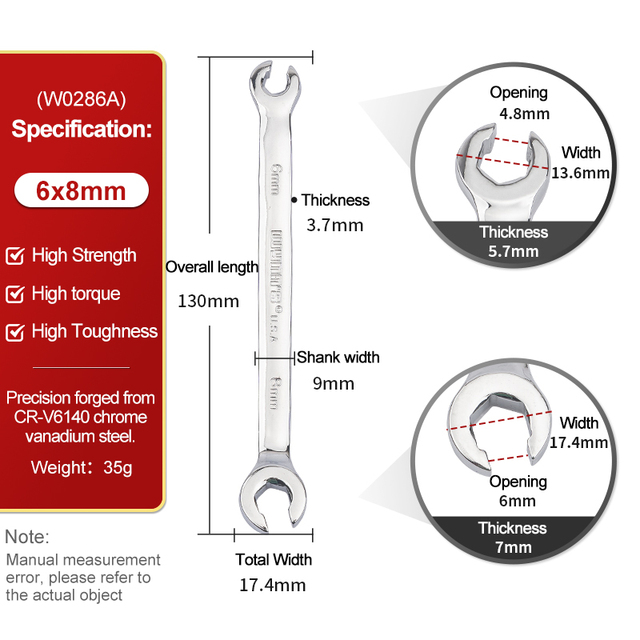 Flare Nut Wrench Repair Fuel Tube Hose Oil Pipe Double Spanner Brake ...
