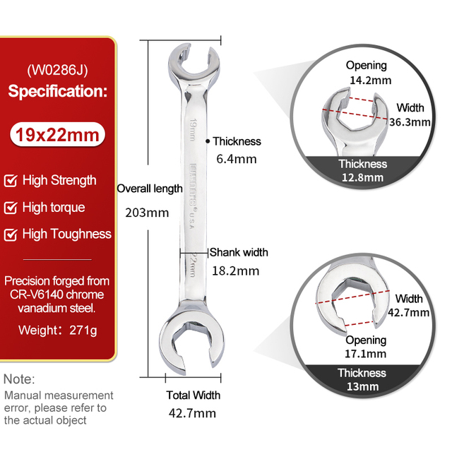Flare Nut Wrench Repair Fuel Tube Hose Oil Pipe Double Spanner Brake ...