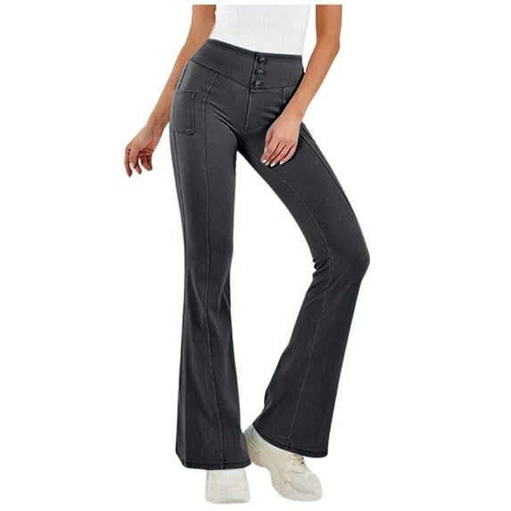 Flare Pants Women High Waisted Grey Jeans Women Wide Leg Pants Jeans ...