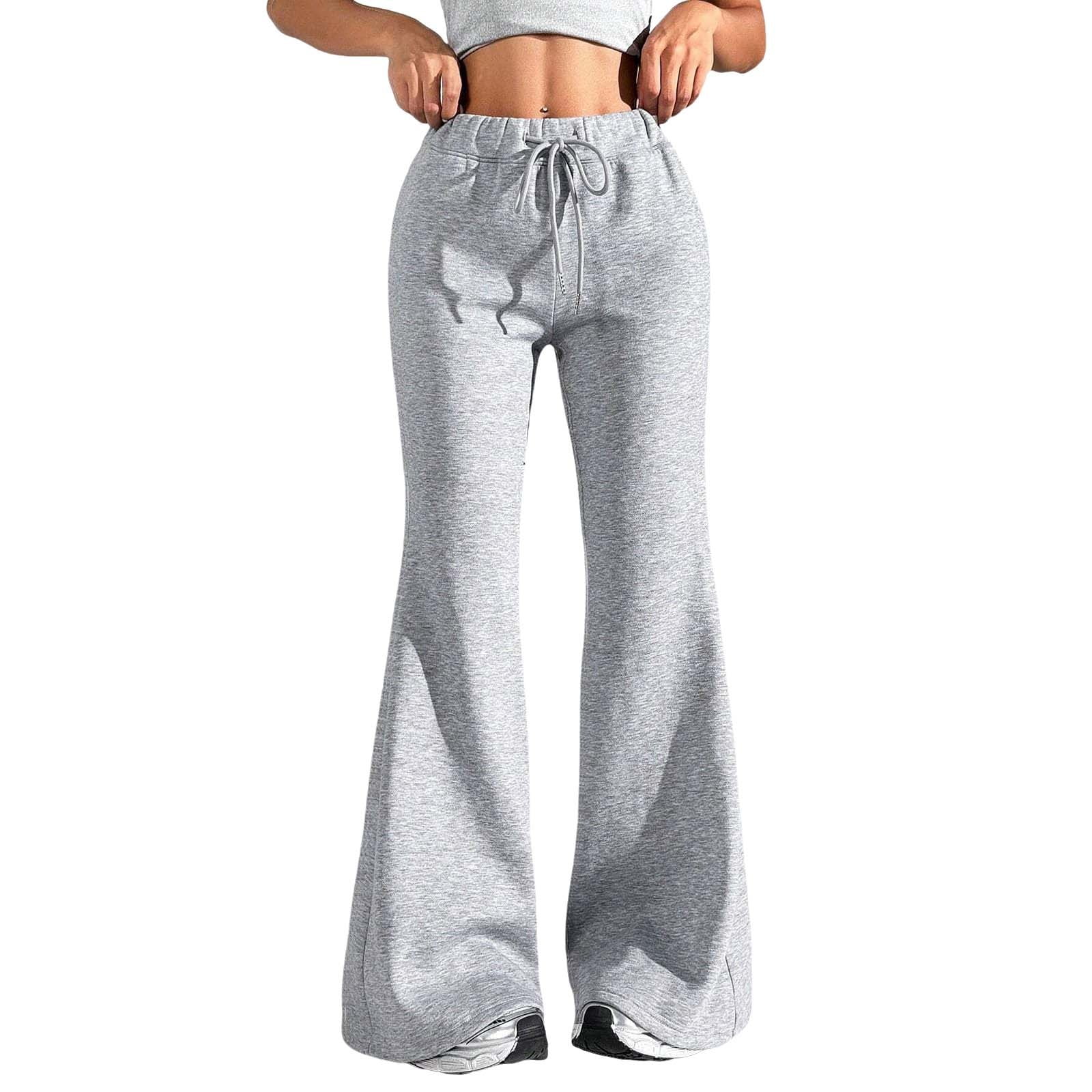 Flare Wide Leg Sweatpants Women Drawstring High Waisted Cotton Joggers ...