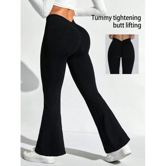 Flare Yoga Pants for Women, V-Shaped High Waisted Tummy Control Workout ...