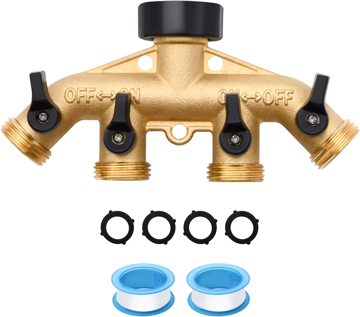 FlareFable 1 Pack Water Hose Splitter, 4 Way Heavy Duty Brass Garden ...