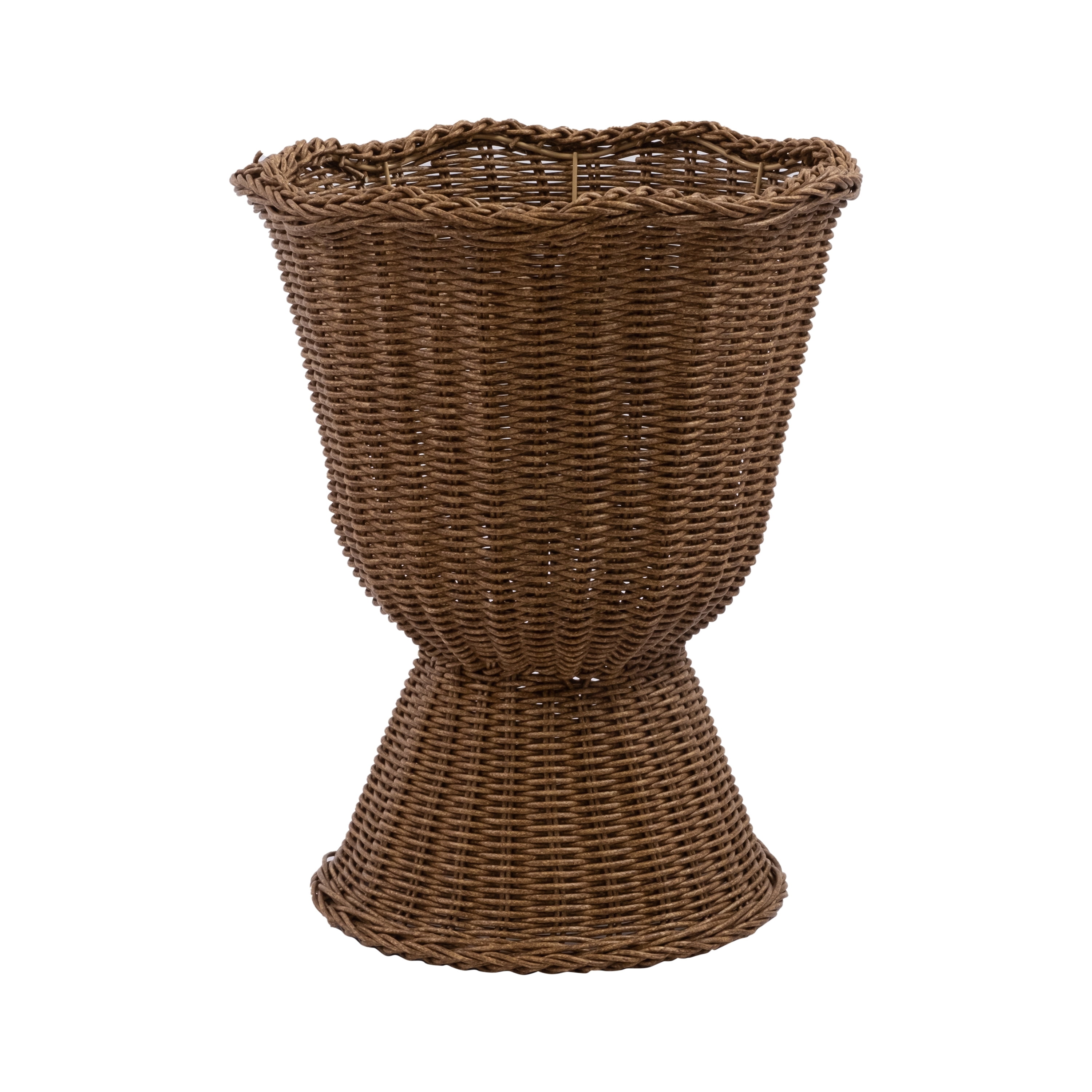 FlareFable 14" Brown Woven Urn-Style Planter with Decorative Scalloped ...