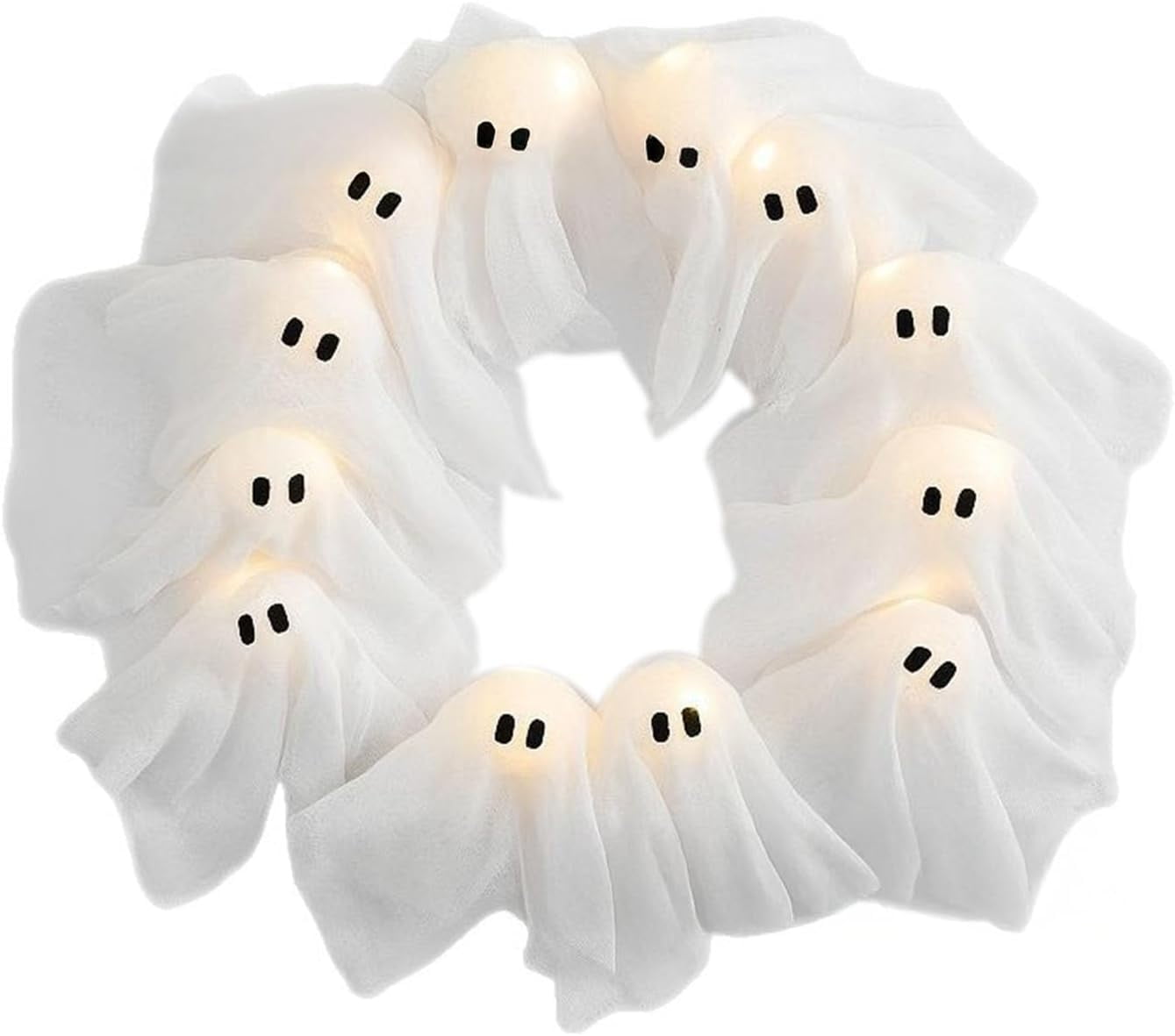 FlareFable 15.75" Lit Ghosts Wreath for Halloween, Ghost Wreath for ...