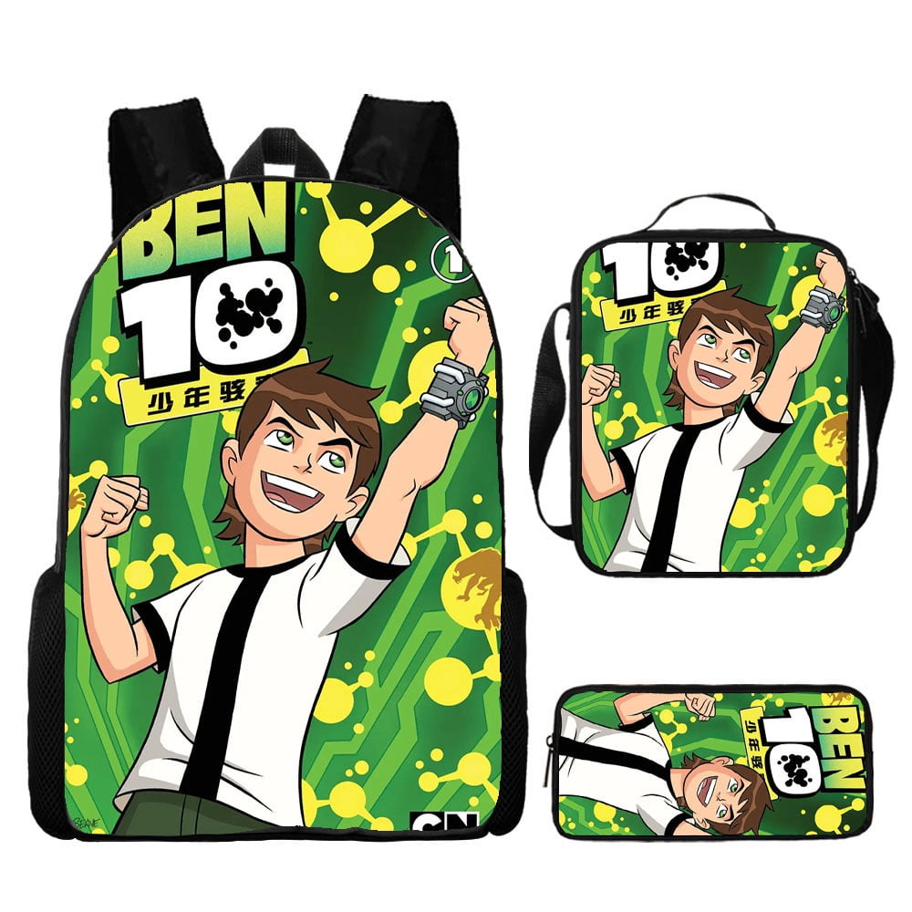 FlareFable 16.54" Anime Ben 10 Backpack Set, Versatile 3Pcs Ben 10 ...