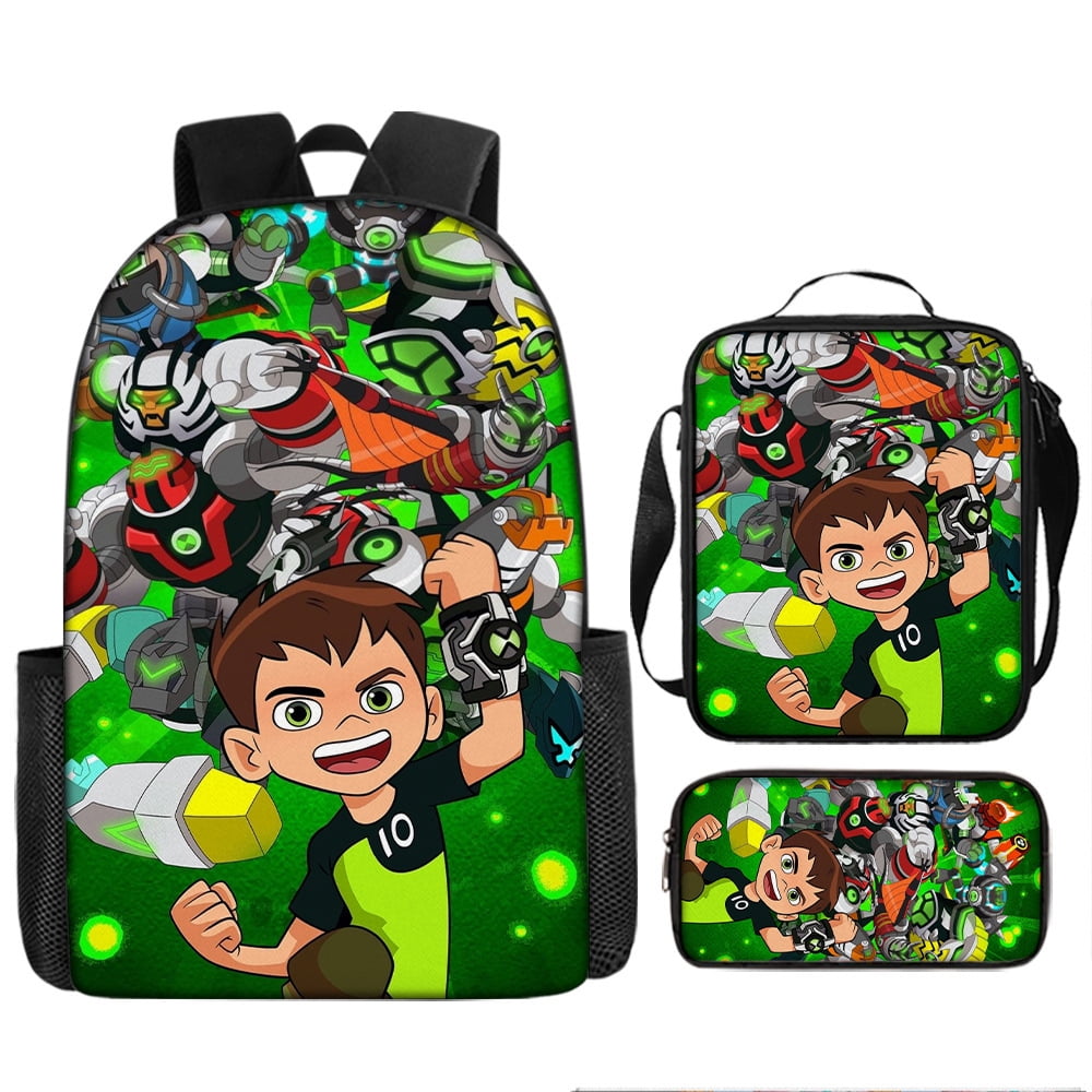 FlareFable 16.54" Anime Ben 10 Backpack Set, Versatile 3Pcs Ben 10 ...