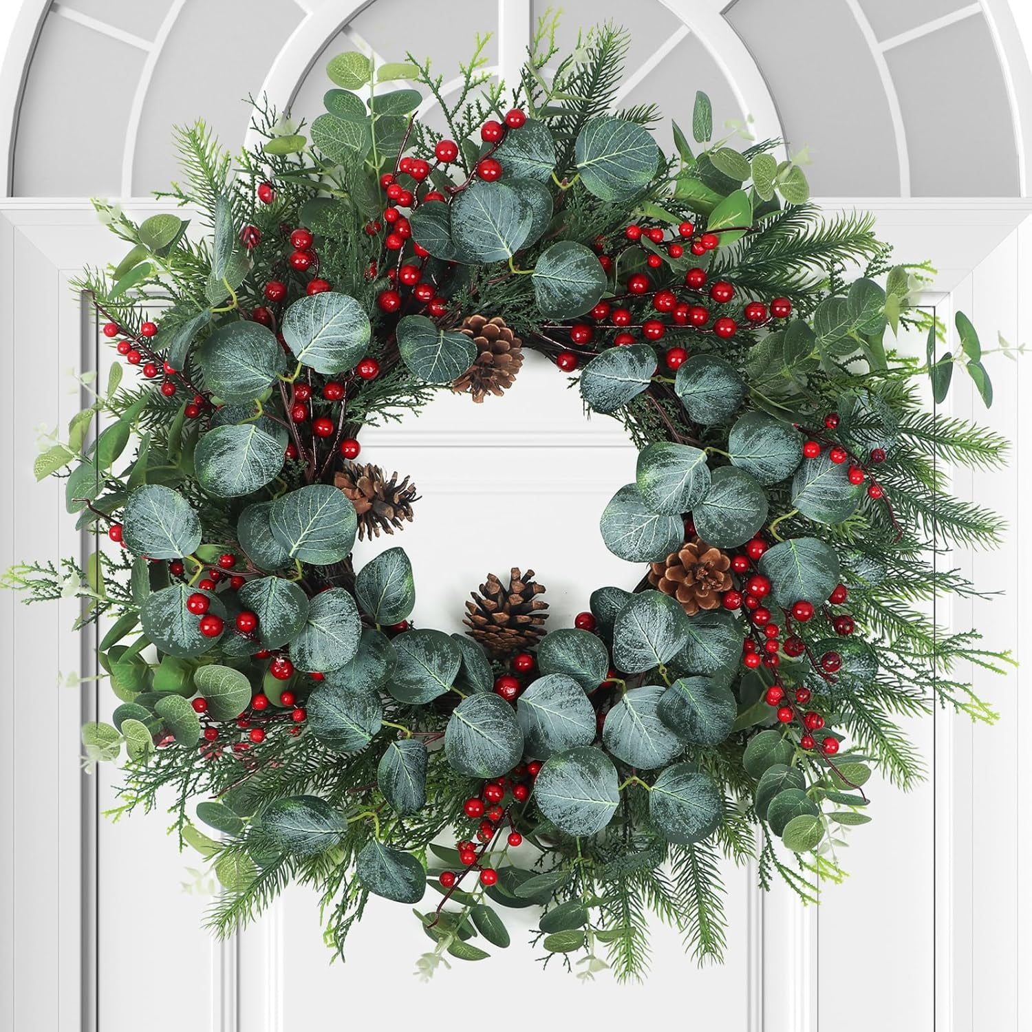 FlareFable 18" Spring Wreaths for Front Door, Boxwood Wreaths for ...