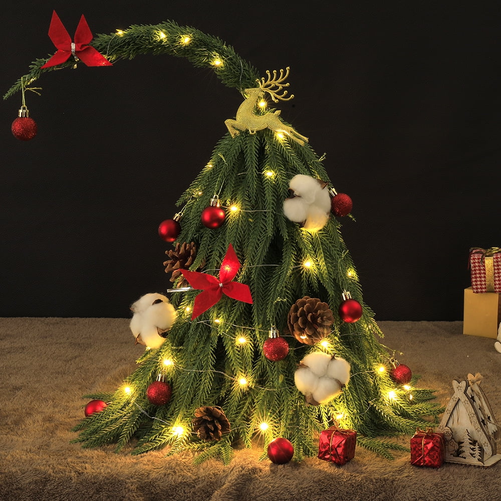 FlareFable 1FT Pre-Lit Led Light Mini Christmas Tree, Crooked Neck Tree ...