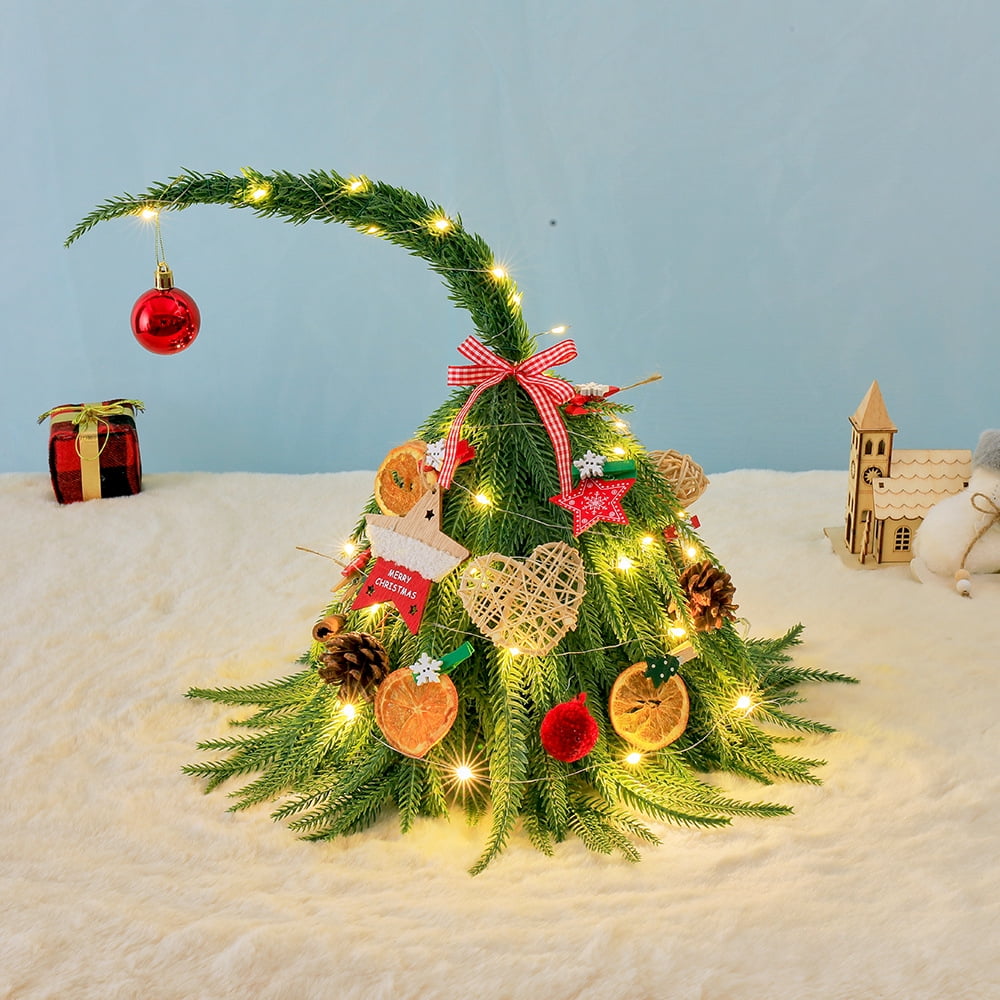 FlareFable 2FT Pre-Lit Led Light Mini Christmas Tree, Crooked Neck Tree ...