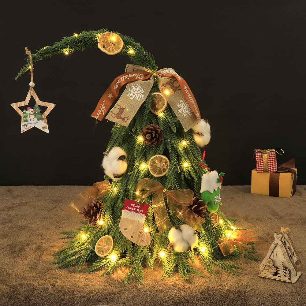 FlareFable 2FT Pre-Lit Led Light Mini Christmas Tree, Crooked Neck Tree ...