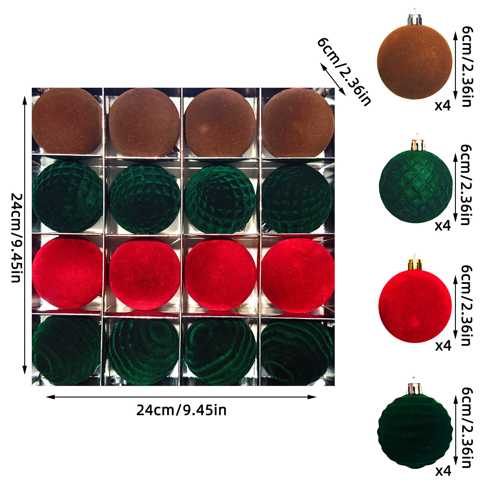 FlareFable 3" Carving Velvet Christmas Tree Balls Hanging, Flocked ...