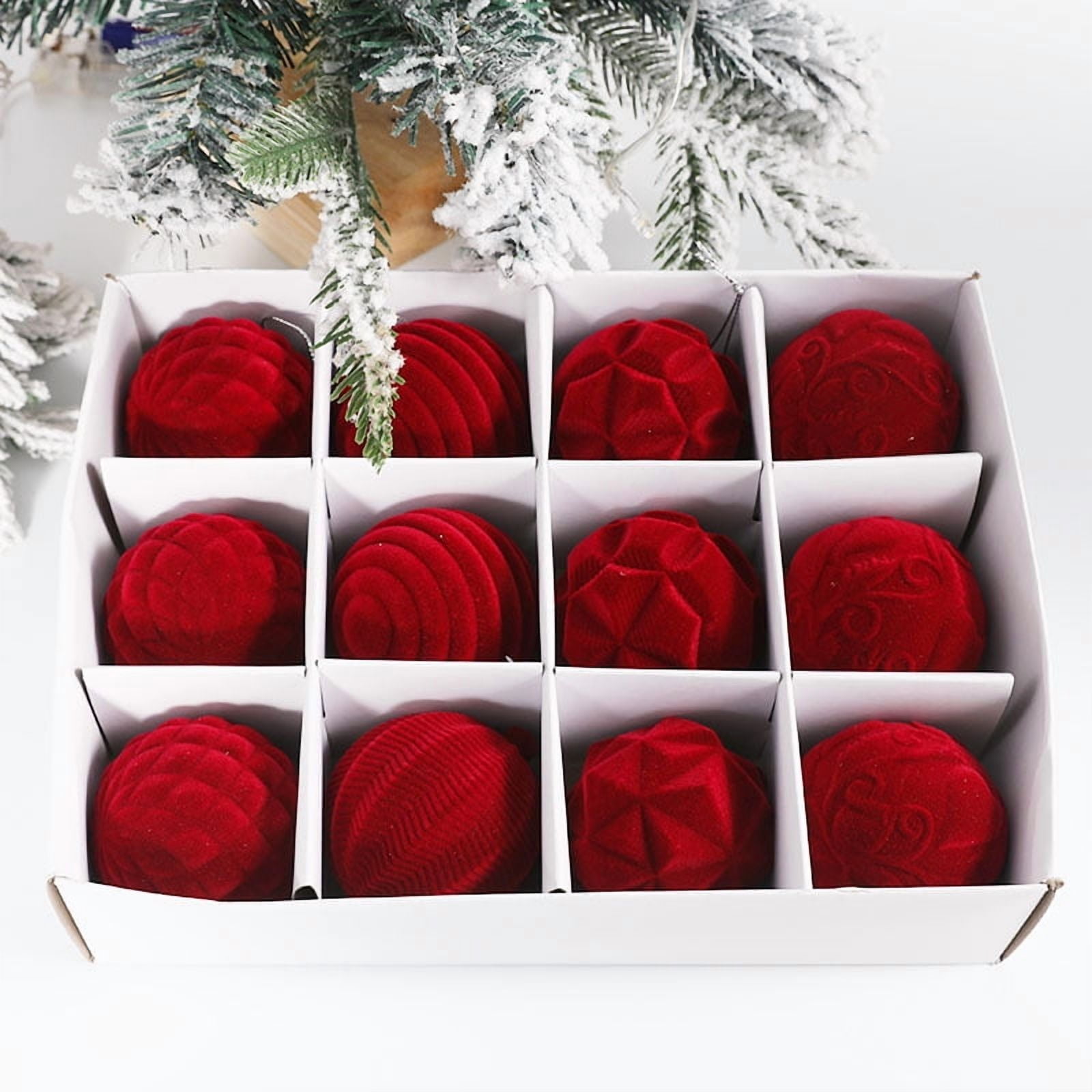 FlareFable 3" Carving Velvet Christmas Tree Balls Hanging, with ...