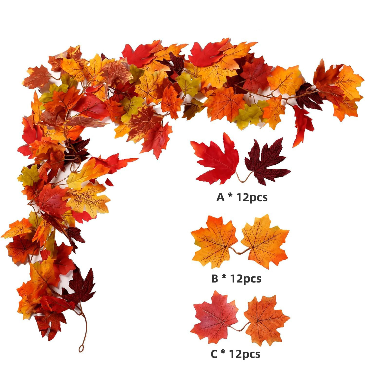 FlareFable 5.7 FT Artificial Fall Garland Hanging Vine, Realistic ...