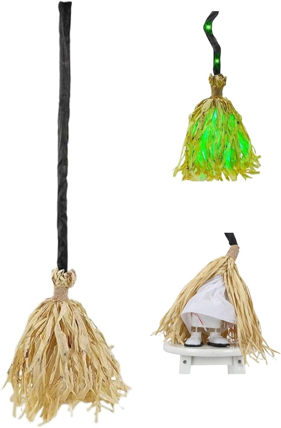 FlareFable Animated Witches Broom Halloween Decor, 35" Light Up Spooky ...