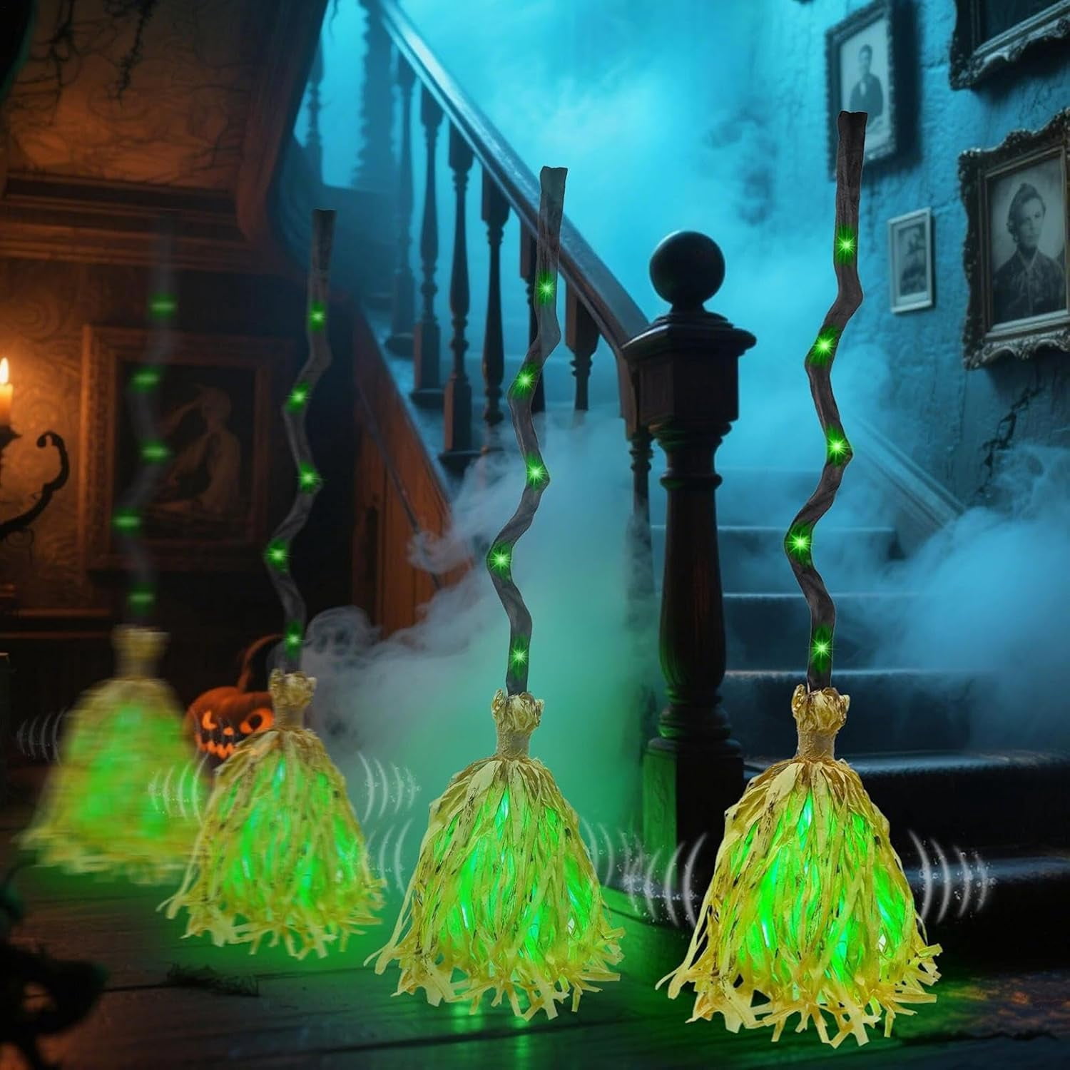 FlareFable Moving Halloween Witches Broom, 35" Light Up Witch Broom ...