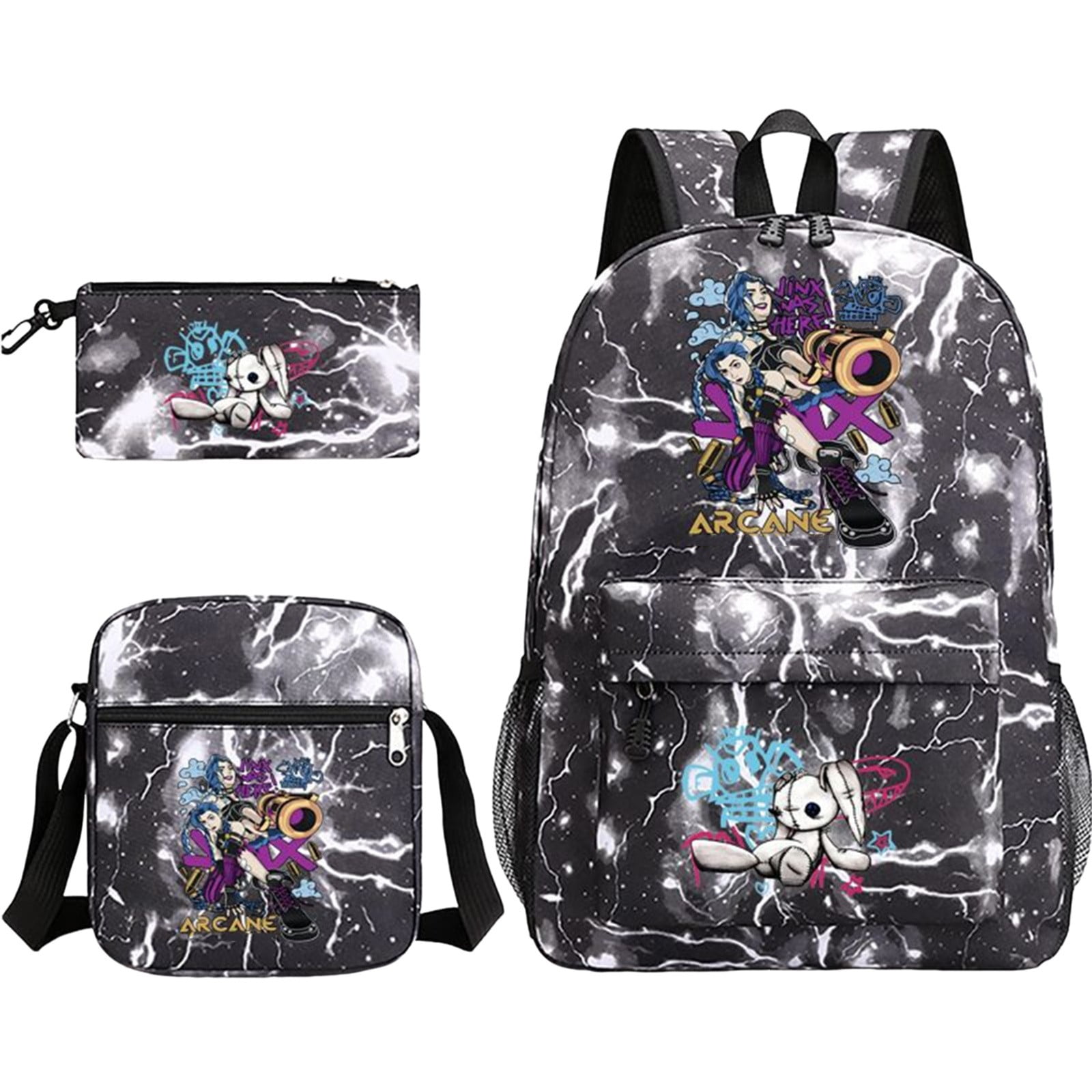 FlareFable Anime LOL: Arcane Backpack Set, Versatile 3Pcs School Bag ...