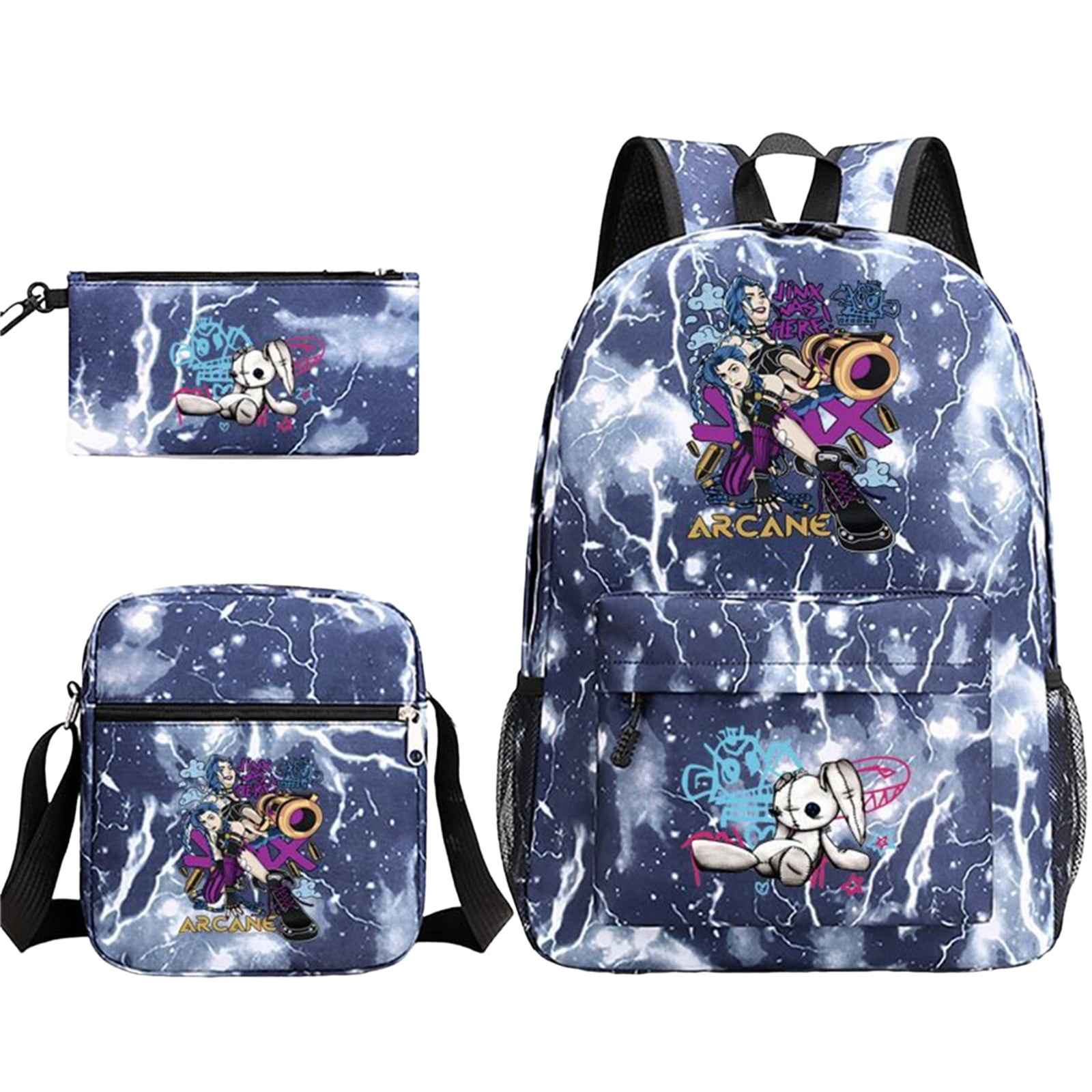 FlareFable Anime LOL: Arcane Backpack Set, Versatile 3Pcs School Bag ...