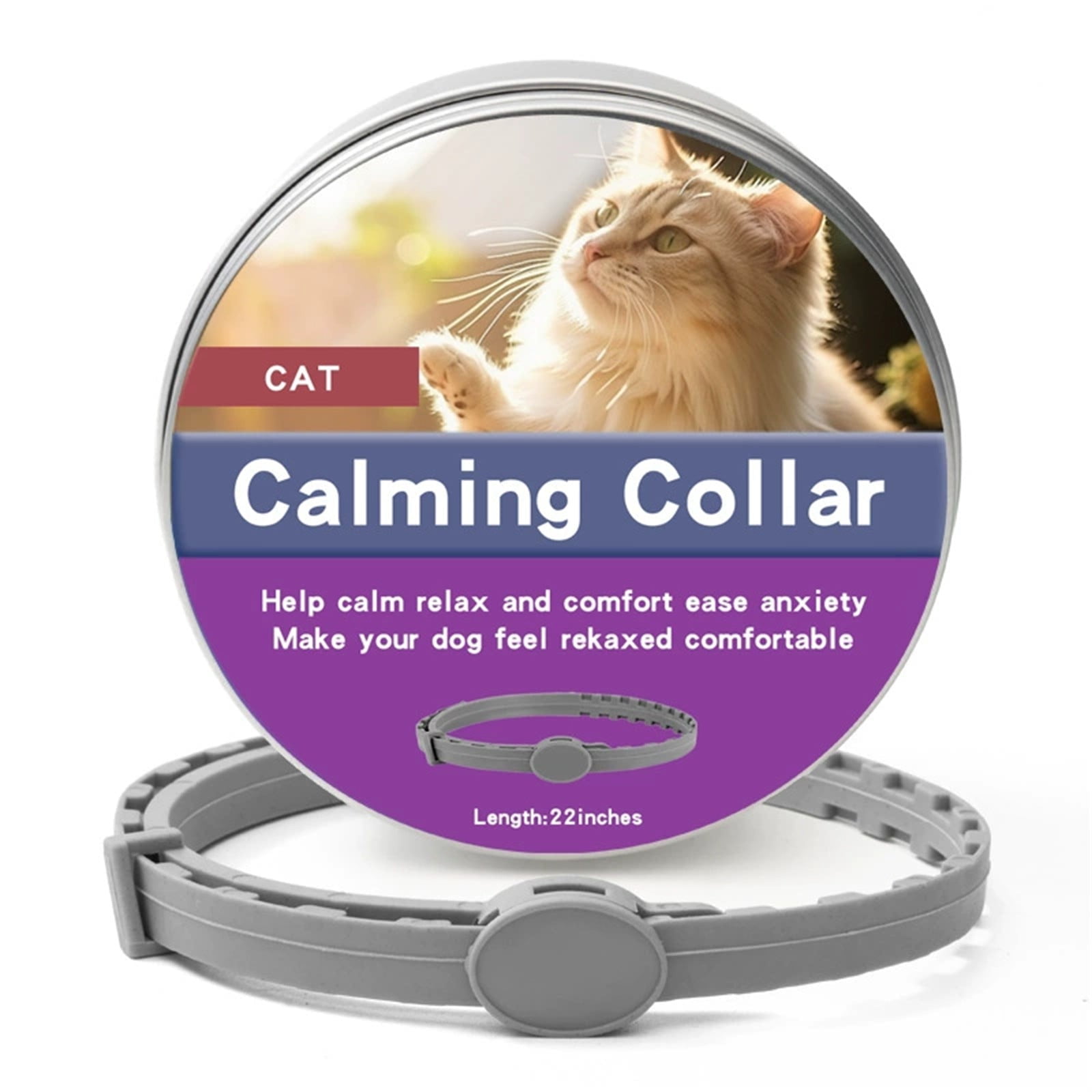 FlareFable Calming Collar for Cats, 22.04" Gray Cat Calming Collar with ...