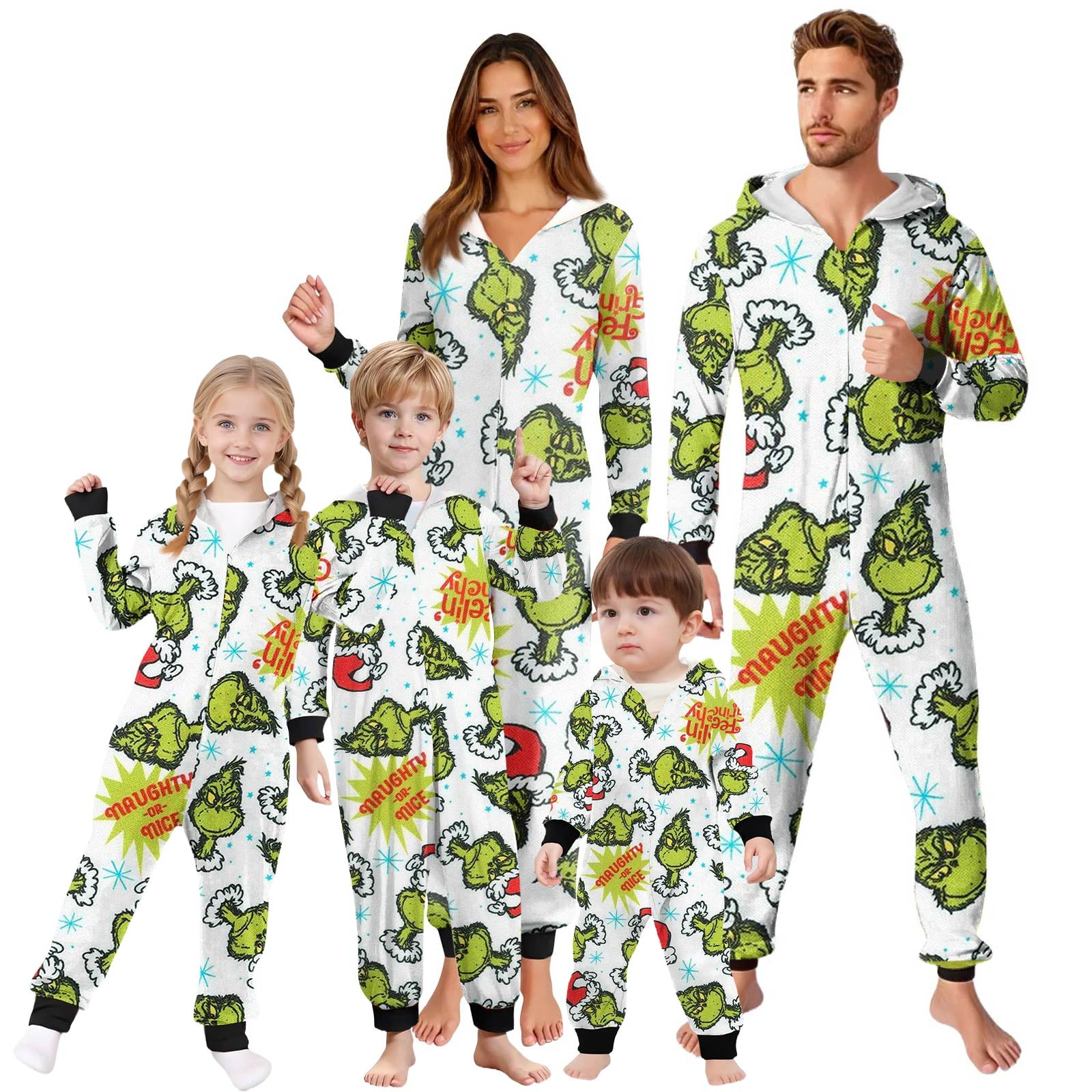 FlareFable Cartoon Green Elf Theme Christmas Pajamas for Family Sets ...