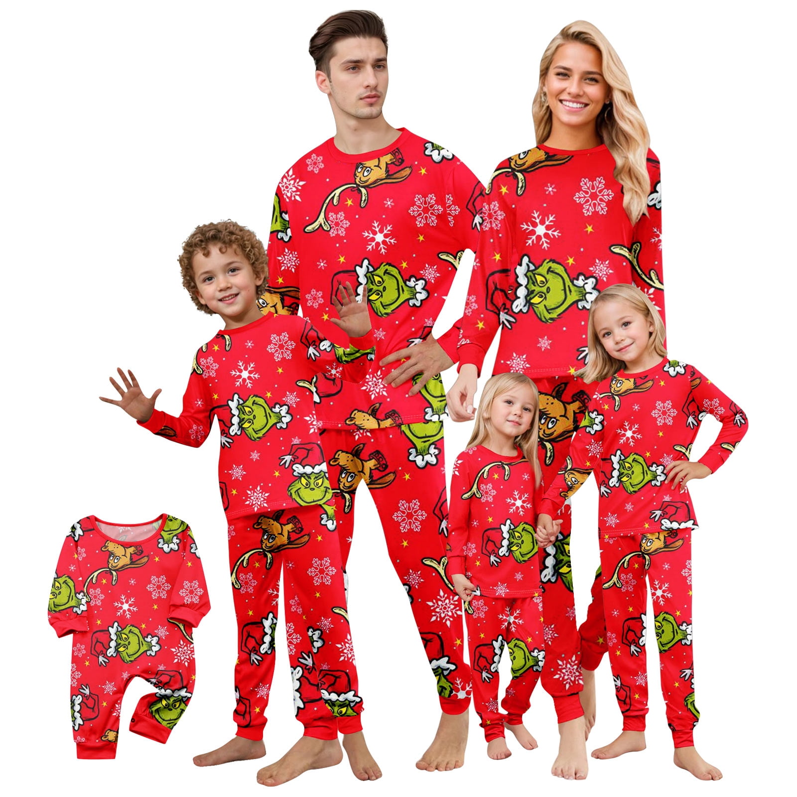FlareFable Cartoon Grinchy Family Christmas Pajamas Matching Sets, Fun ...
