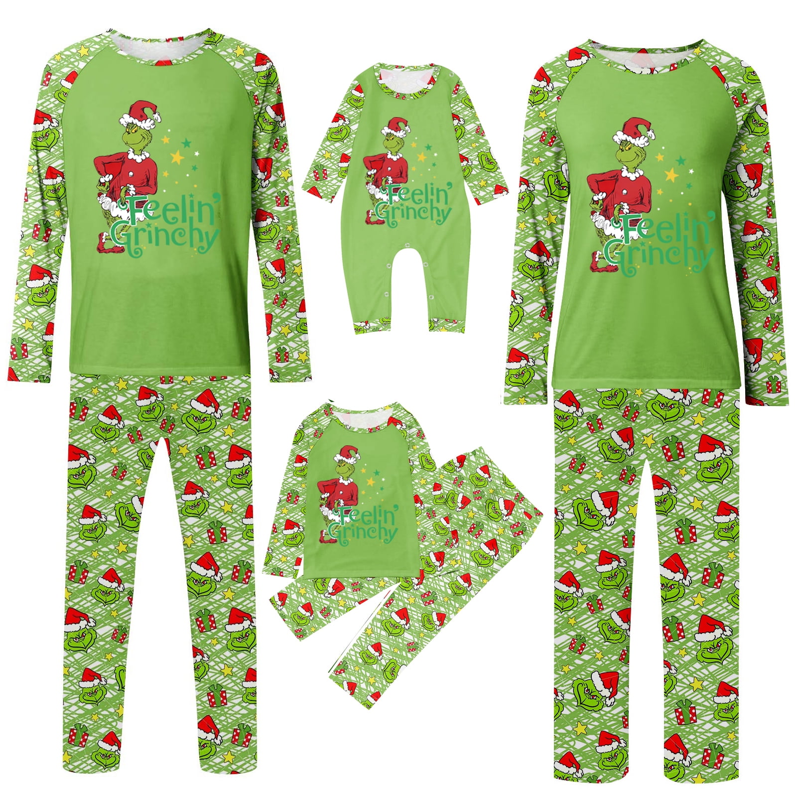 FlareFable Cartoon Grincy Print Matching Pajamas for Family, Festive ...