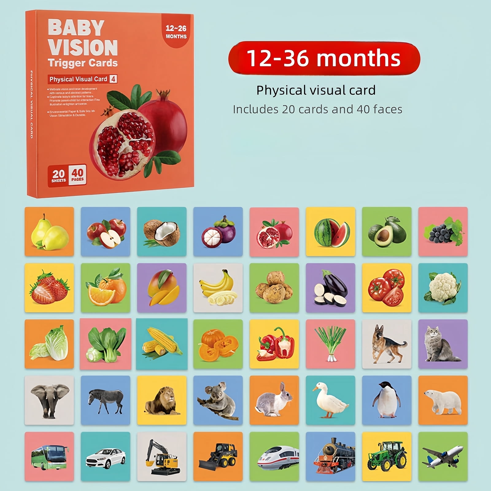 FlareFable Educational Baby Sensory Flash Cards, 40 Pictures Baby ...