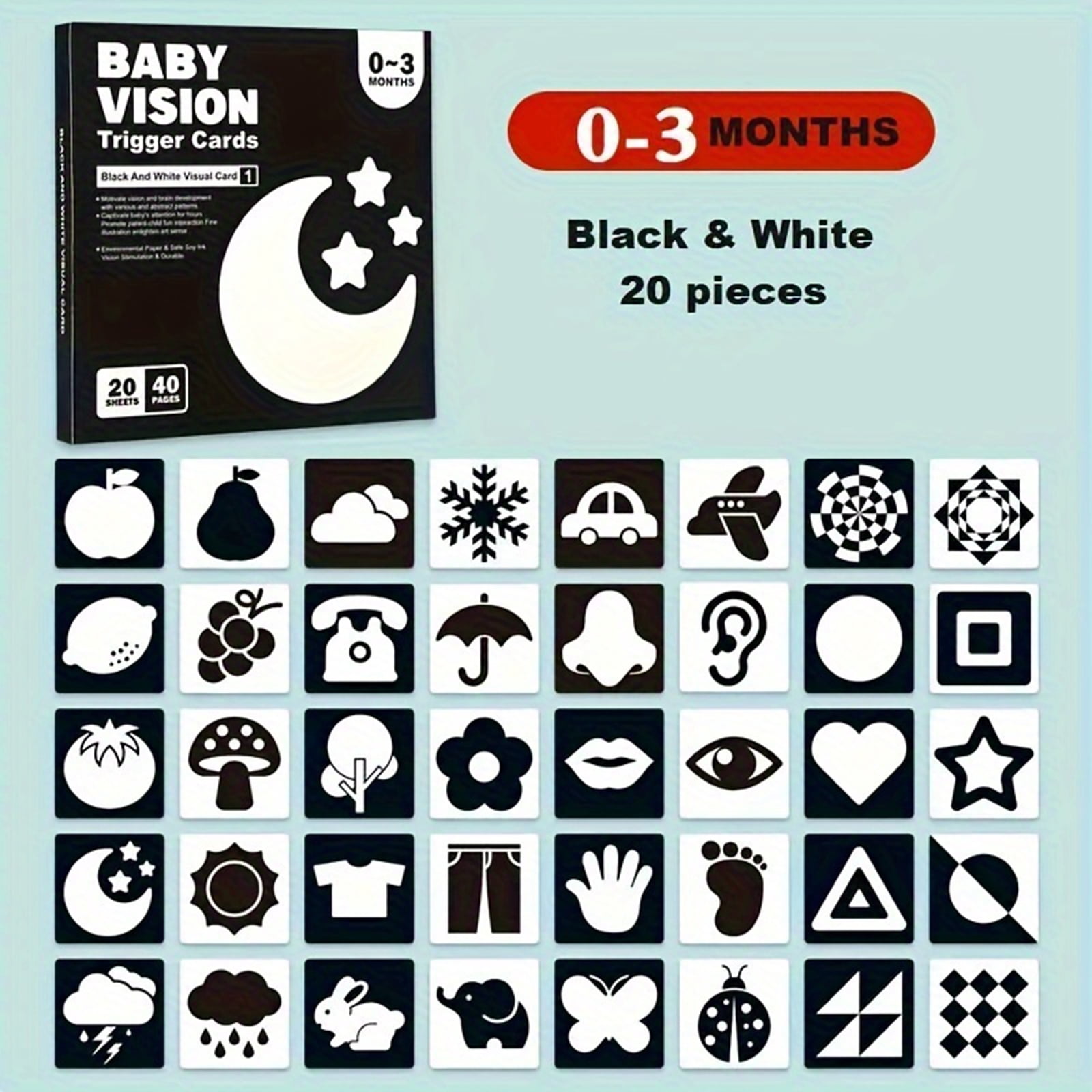 FlareFable Educational Baby Sensory Flash Cards, 40 Pictures Baby ...