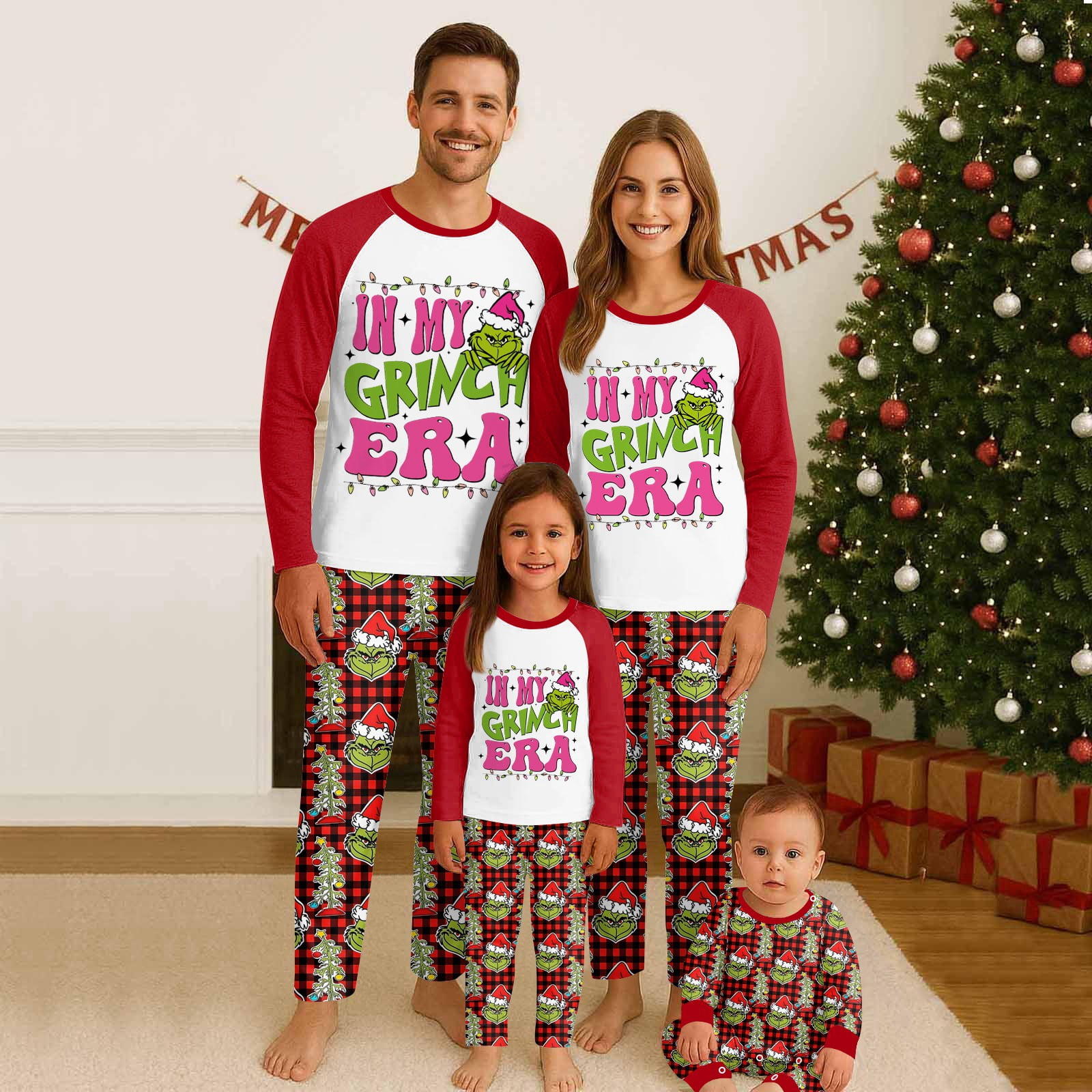 FlareFable Green Elf Cartoon Theme Family Christmas Pajamas Matching ...