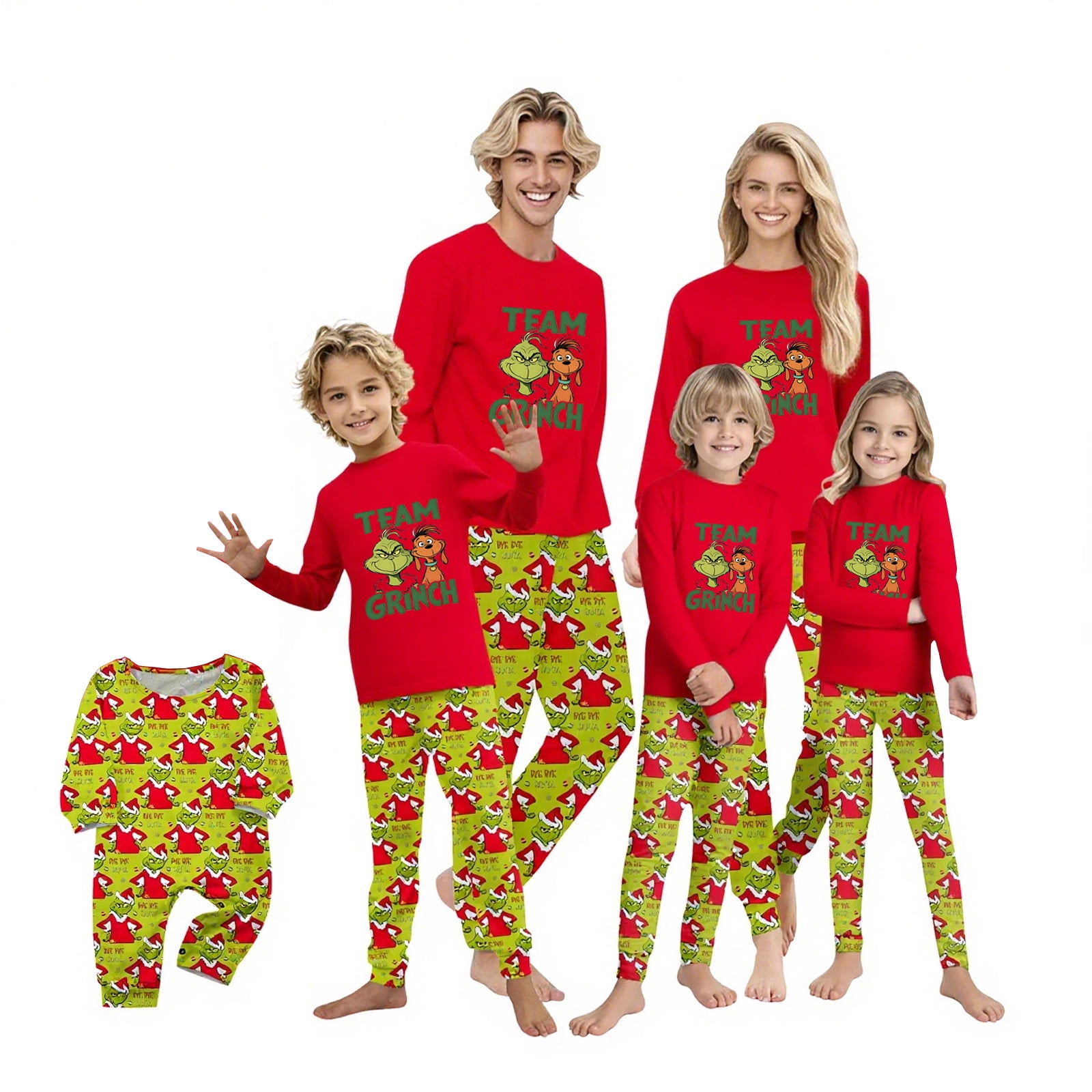 FlareFable Holiday Green Elf Cartoon Matching Family Christmas Pajamas ...