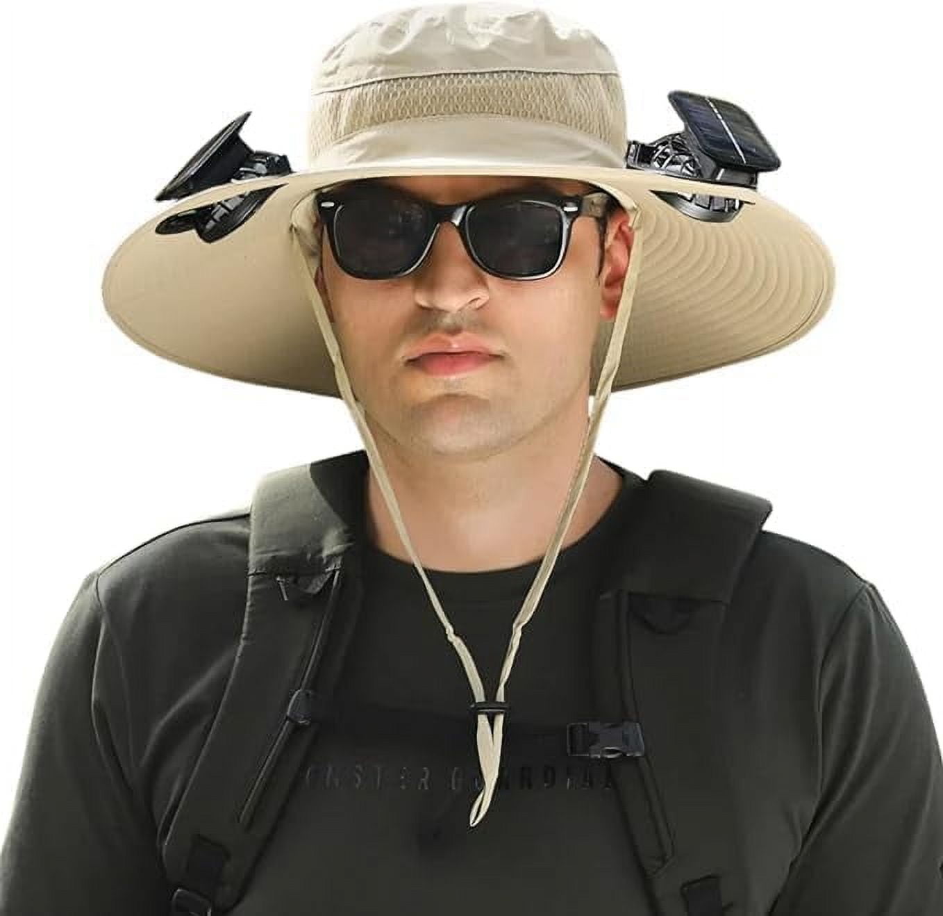 FlareFable Outdoor Wide Brim Sun Hat with 2 Solar Fan Sun Bucket Hat ...