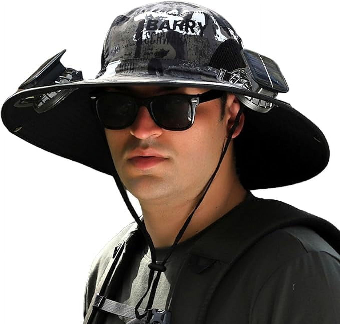 FlareFable Outdoor Wide Brim Sun Hat with 2 Solar Fan Sun Bucket Hat ...