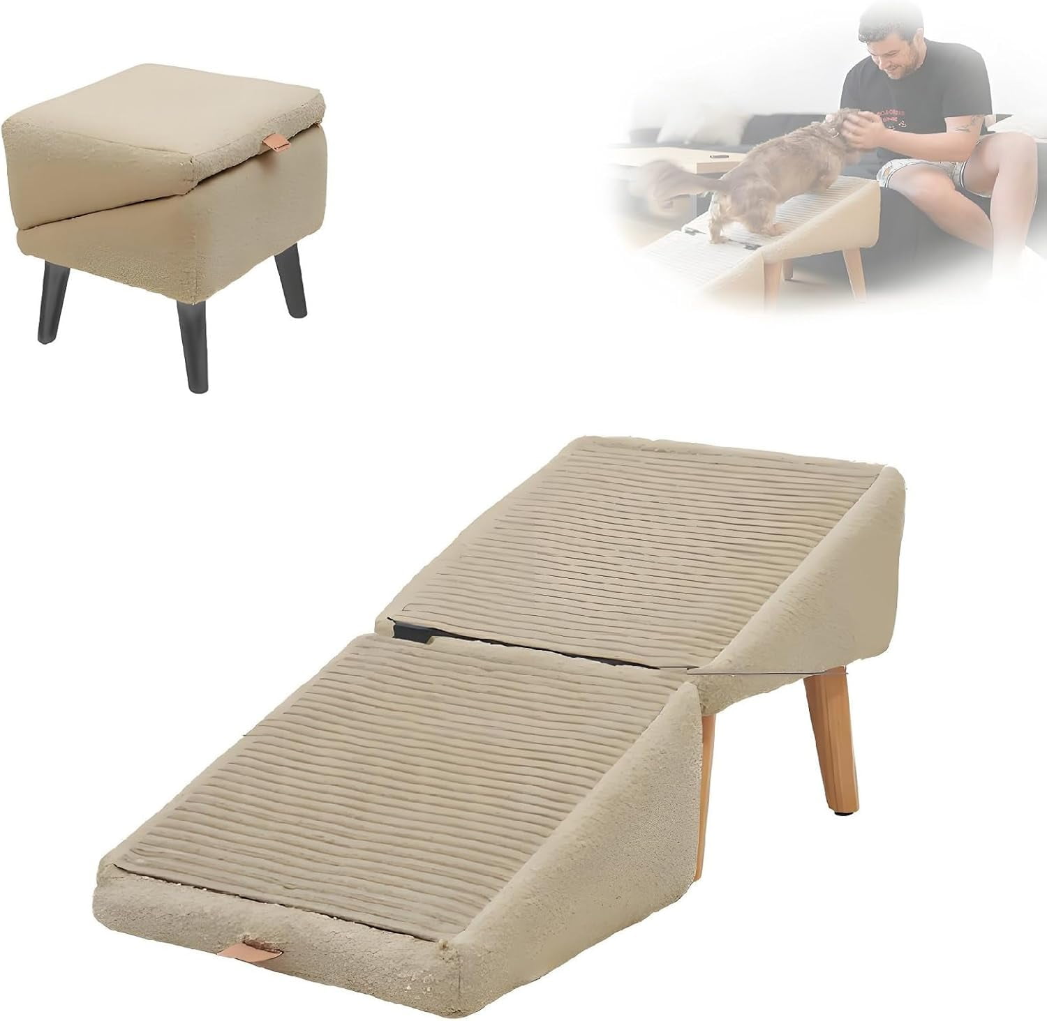 FlareFable Split Ottoman Dog Ramp, 2-in-1 Lightweight Folding Dog ...