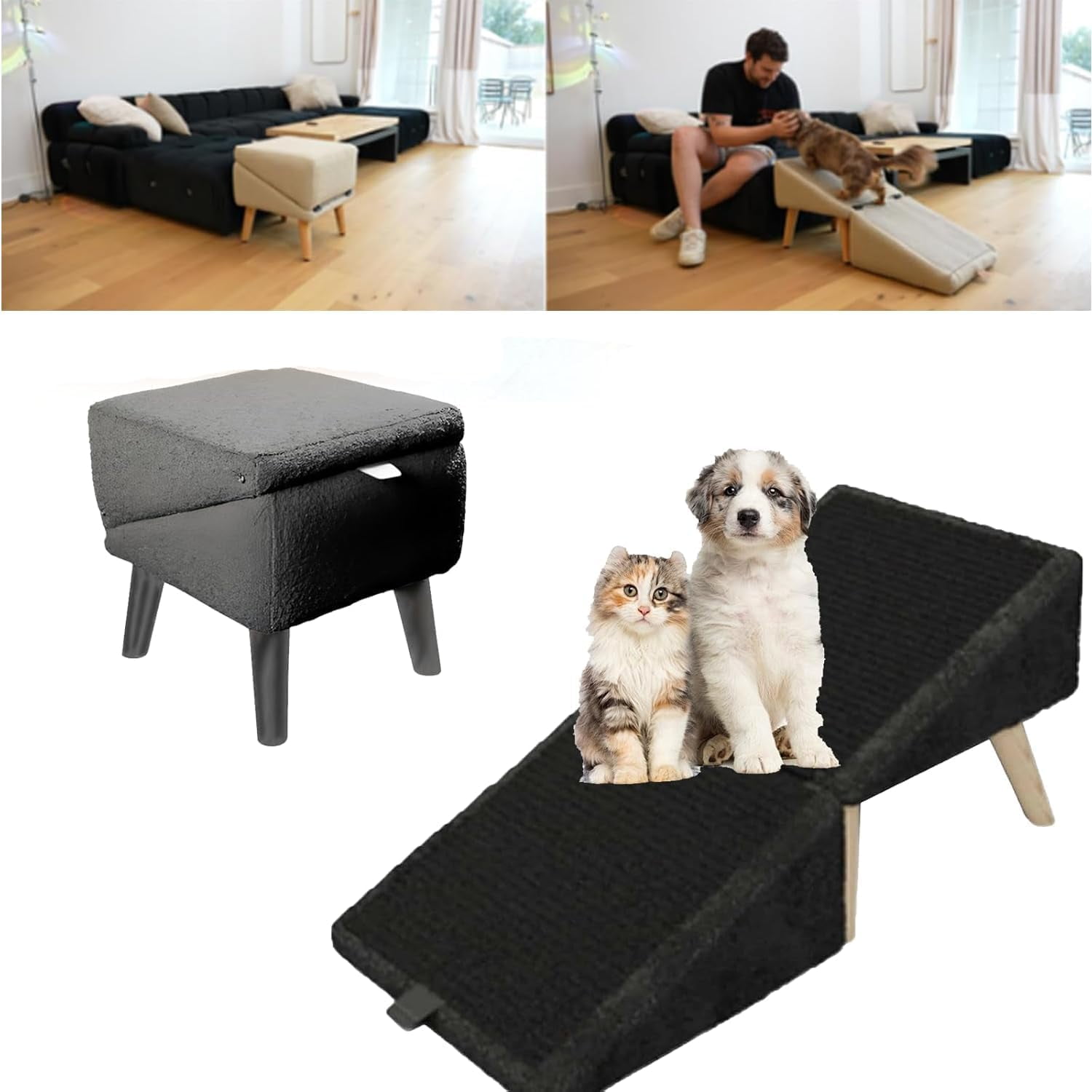 FlareFable Split Ottoman Dog Ramp, Folding Dog Stairs, 2 in 1 Sofa Dogs ...