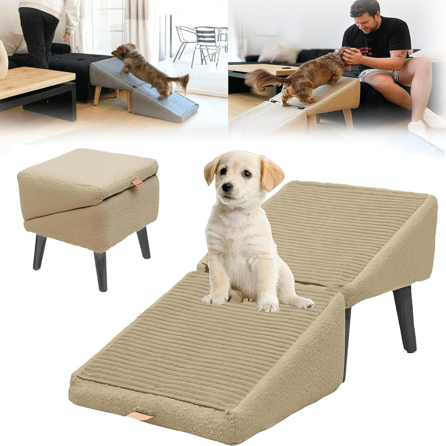 FlareFable Split Ottoman Dog Ramp Toy, 2-in-1 Lightweight Folding Dog ...