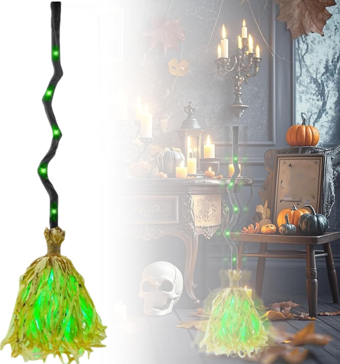 FlareFable Witches Broom Halloween Decor, 35" Animated Light up Moving ...
