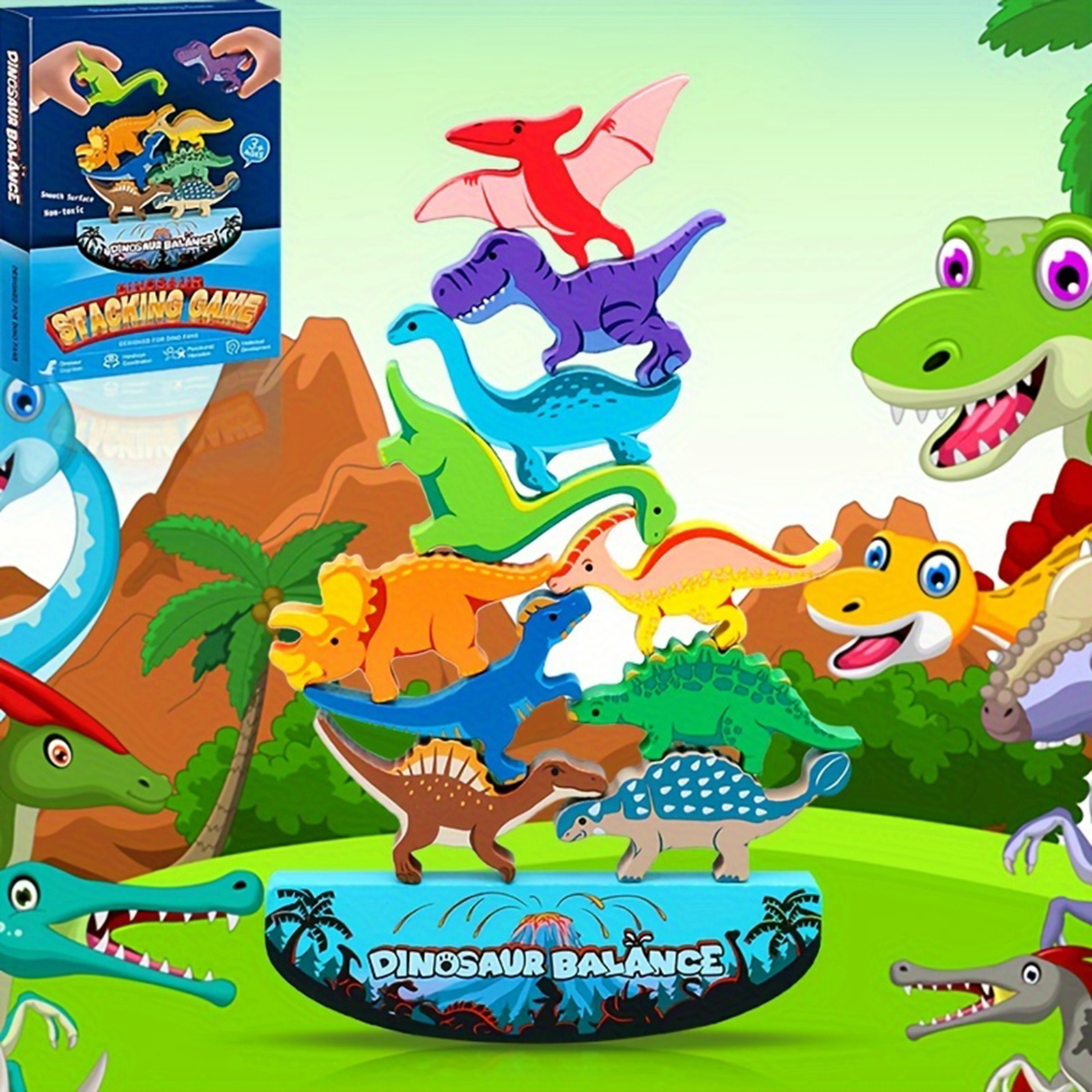 FlareFable Wooden Montessori Stacking Dinosaur Puzzle Games ...