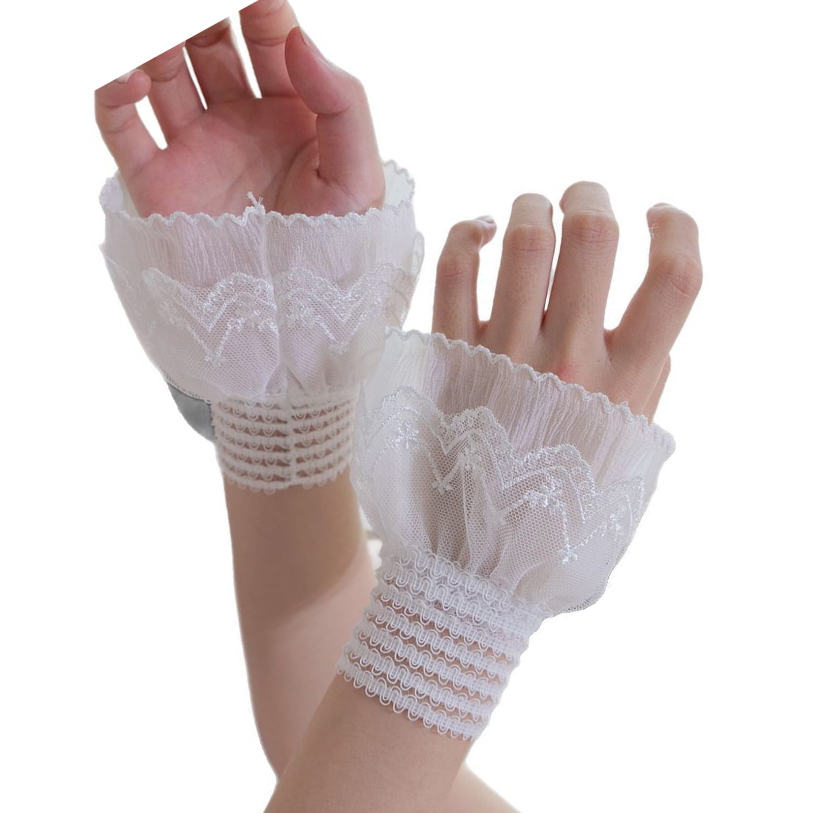 Flared Lace Gloves Flower Pattern Wrist Cuff Sleeves Elegant Decorative ...