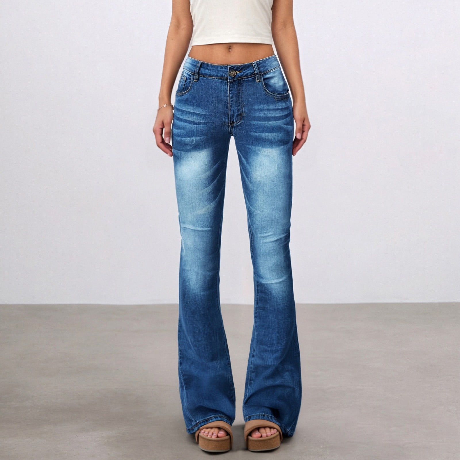 Flared Pants for Women High Waisted Blue Jeans Womens Wide Leg Pants ...