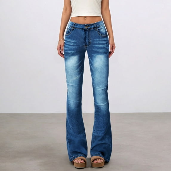 Flared Pants for Women High Waisted Blue Jeans Womens Wide Leg Pants ...