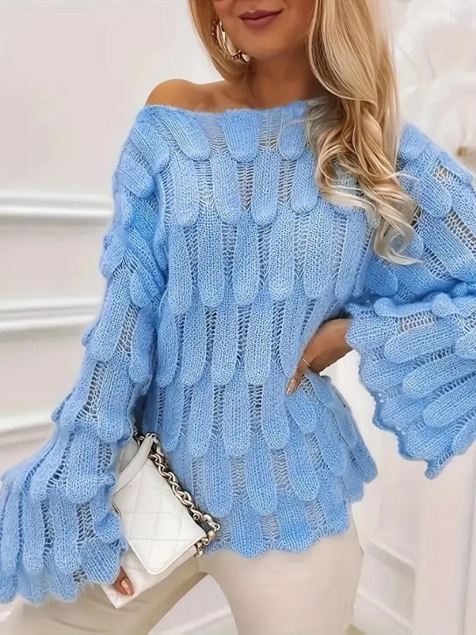 Flared Sleeves Slash Neck Sweater - Walmart.com