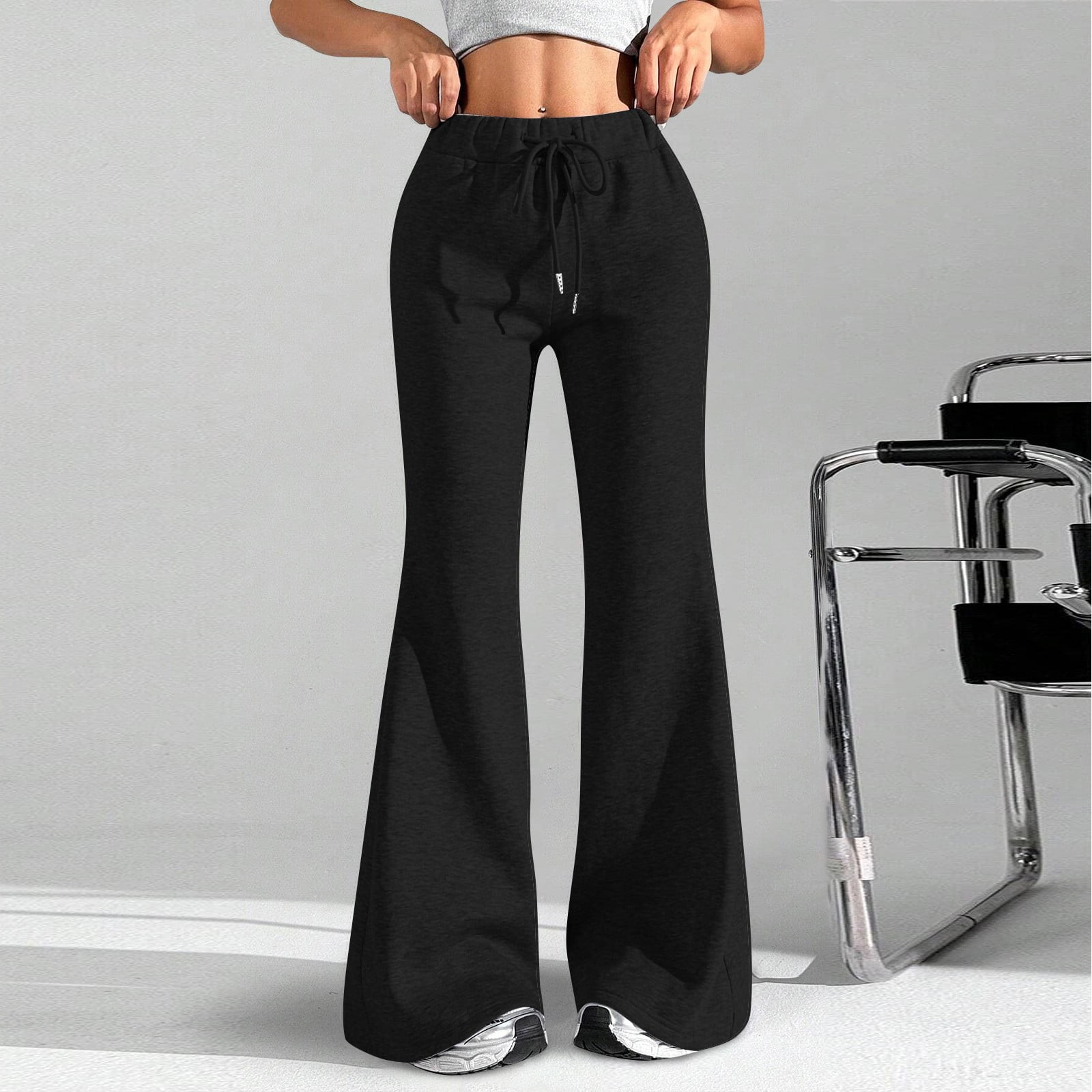 Flared Sweatpants for Women Baggy Drawstring High Waisted Yoga Pants Bell Bottom Control Sweat ...