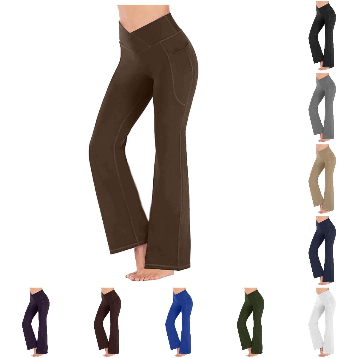 Women's High Waist Slim Leg Flared Yoga Workout Pants with Pockets ...