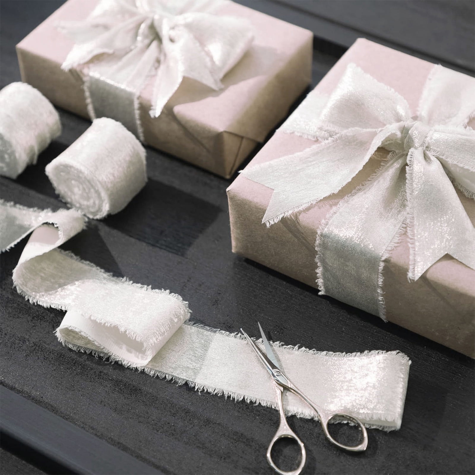 Flash Bronzing Chiffon Hand Tear Frayed Edge Ribbon for Christmas Bows ...