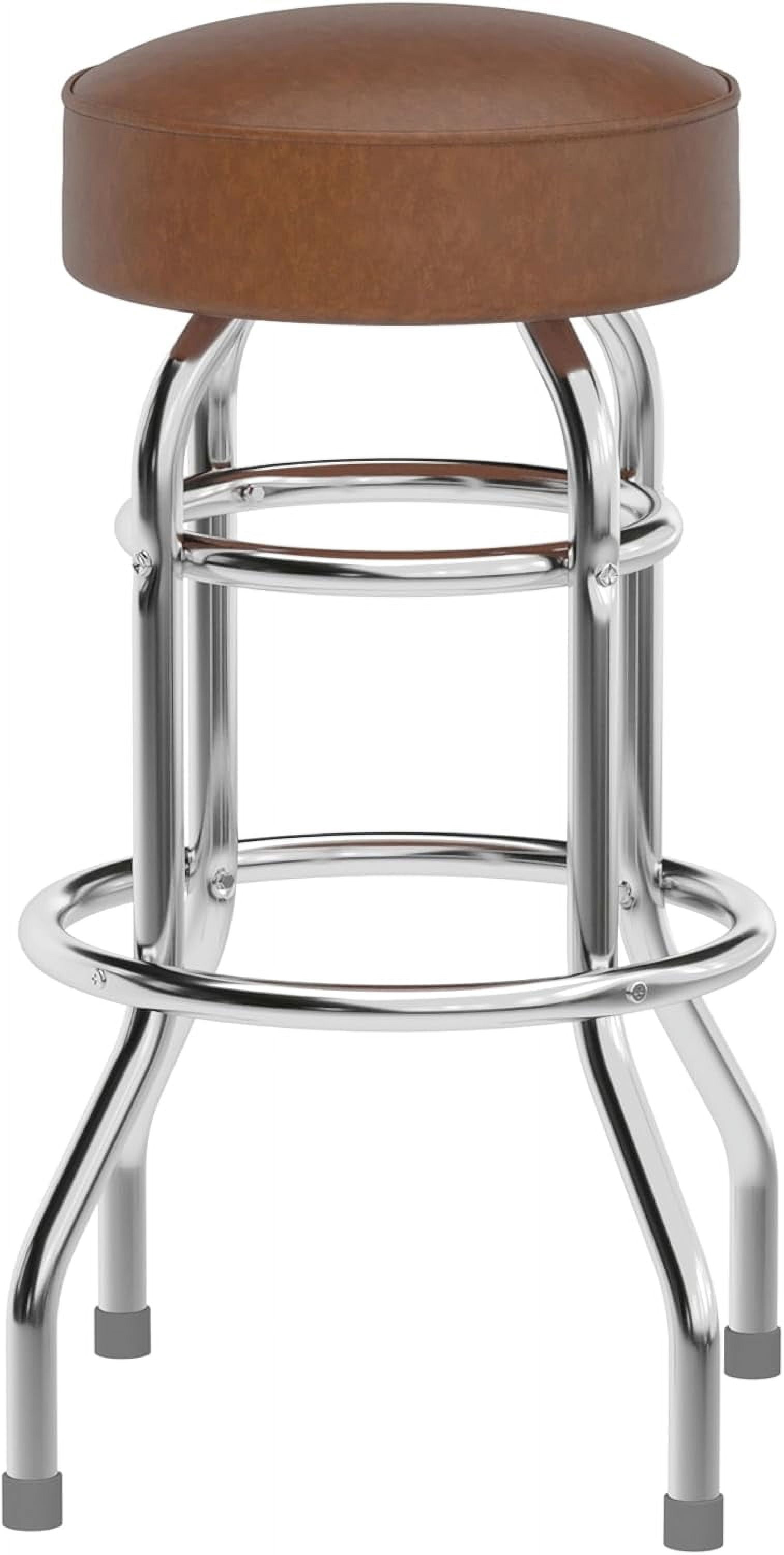 Flash Bruno Double Ring Chrome Backless Barstool with Black Upholstered ...