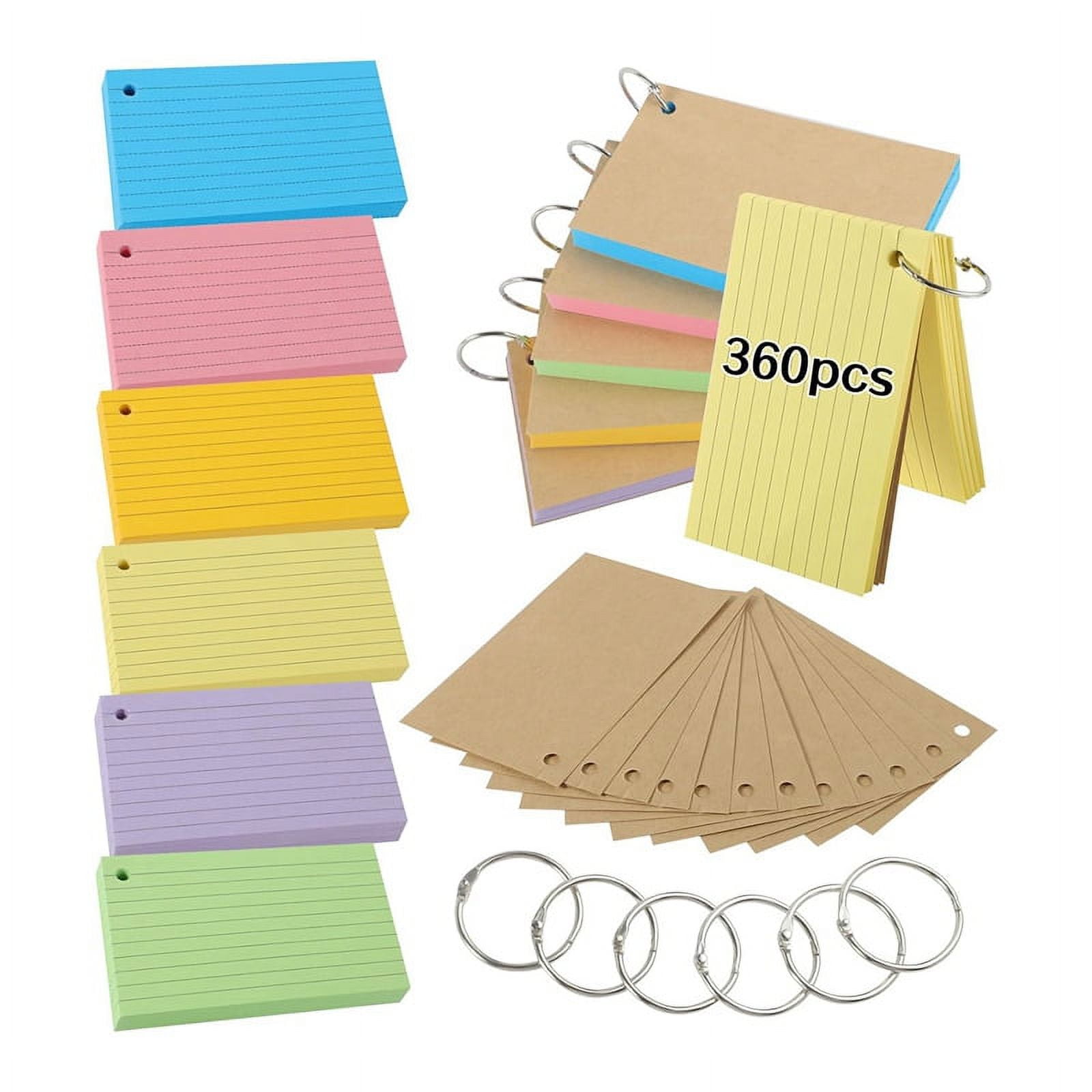 Flash Cards,600 PCS Multicolor Index Cards Revision with 6 Binder Rings ...