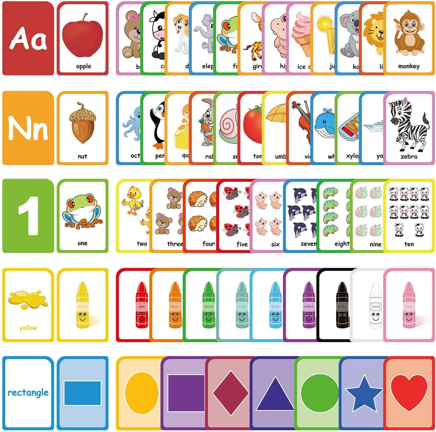 Flash Cards: Double Sides for Alphabets, Numbers, Colors, Shapes ...
