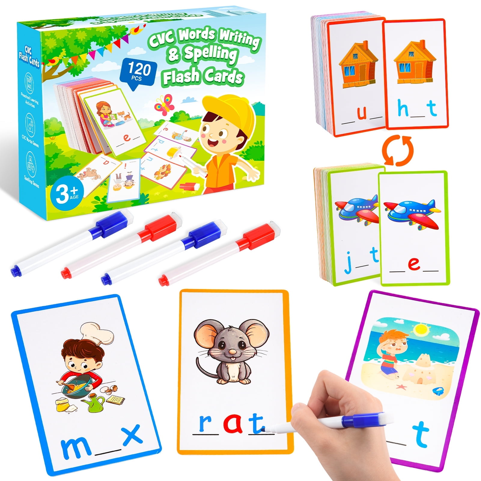 Cvc Word Flash Cards WOODEN CVC SPELLING Games Kids Montessori ...
