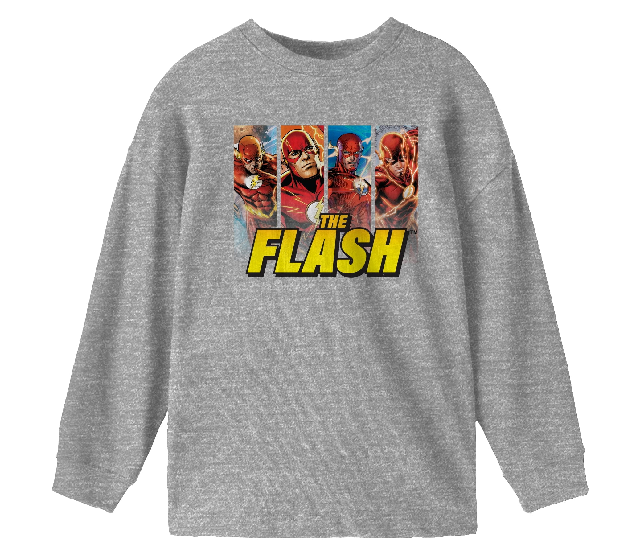 Flash Comics Panels Boy's Athletic Heather Long Sleeve Shirt-Medium ...