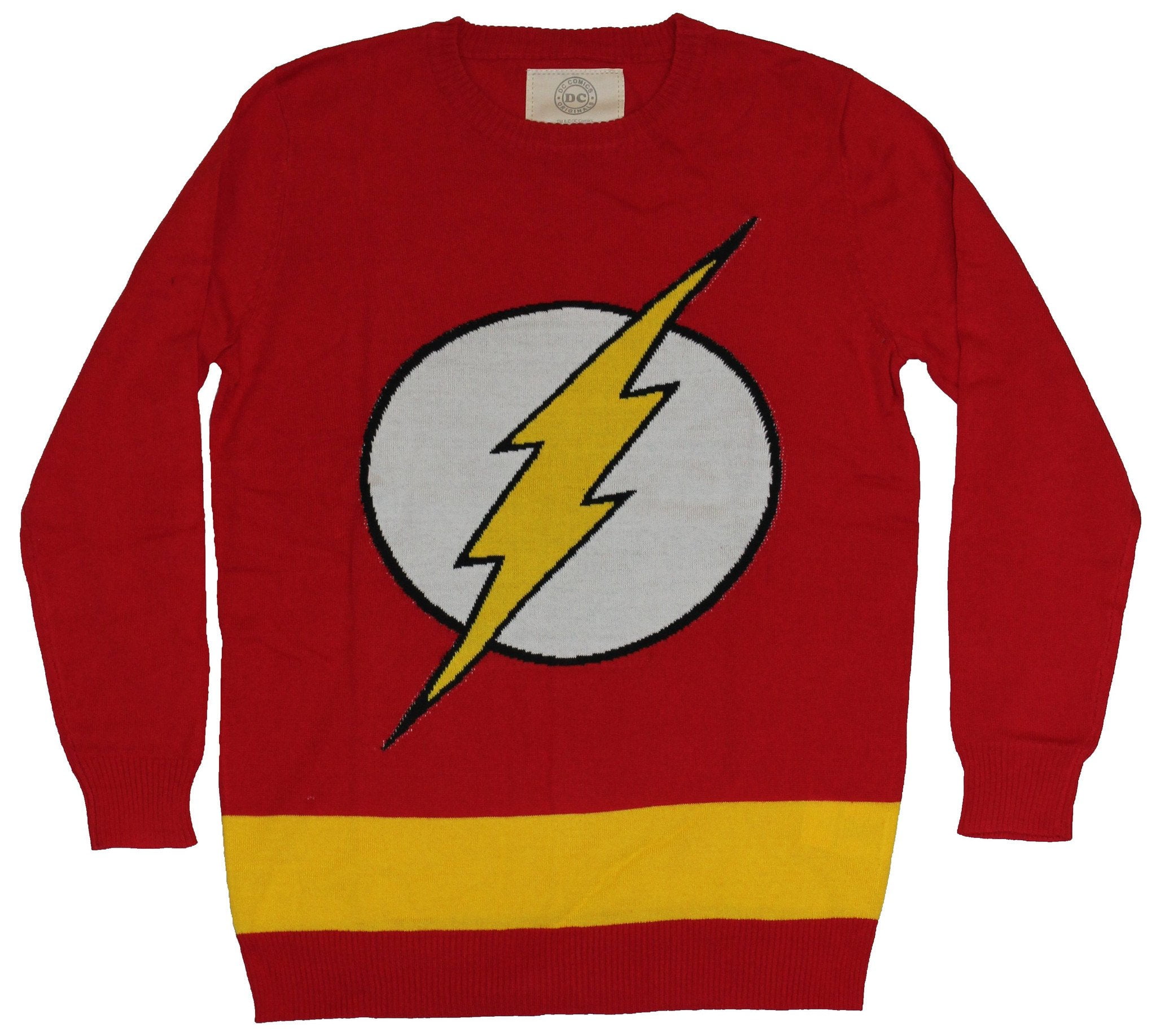 Flash (DC Comics) Mens Knit Sweater - Yellow Bolt in White Circle Logo ...